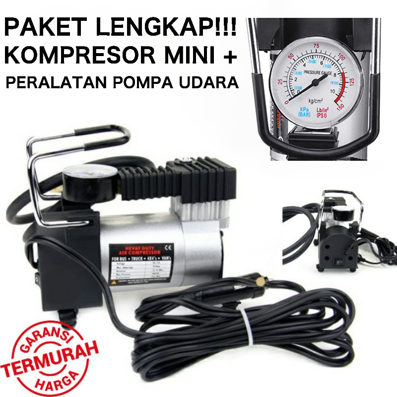 Jual Paket Compressor Mini Listrik Portable pompa angin Ban motor Mobil ...