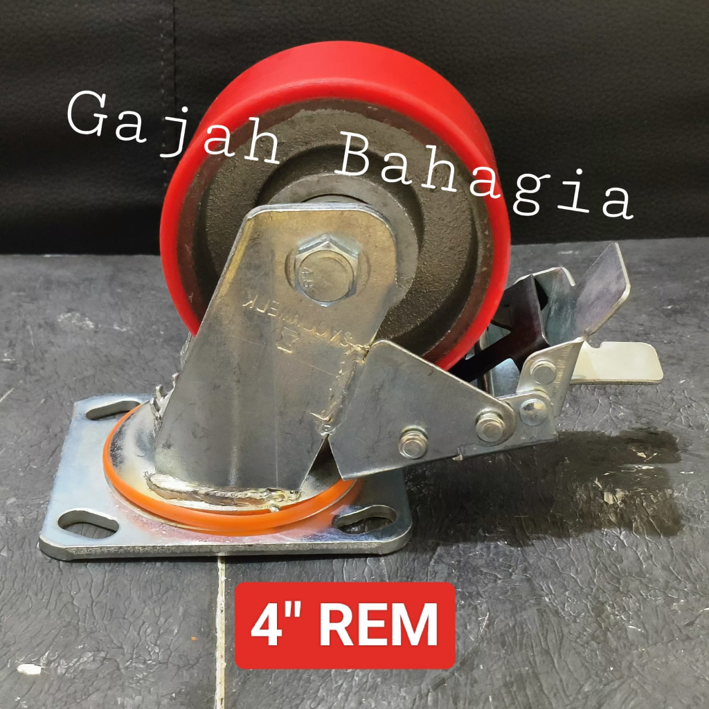 Jual SAGENWERK Roda troli Caster PU 4 inch Rem Hidup Mati Merah HD 300 kg | Shopee Indonesia