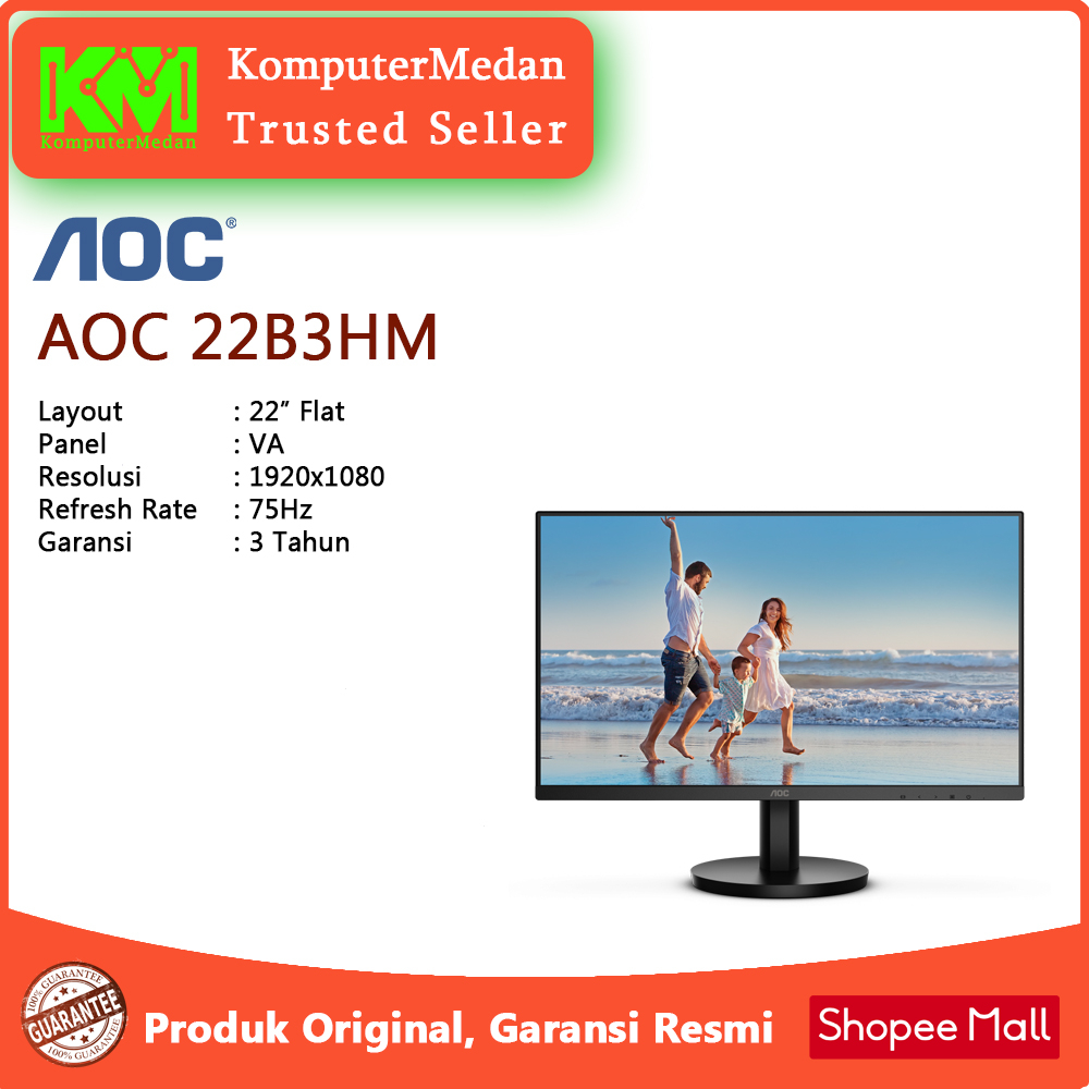 Jual LED Monitor AOC 22B3HM LED SLIM 22" 1080p 75Hz 4ms | Shopee Indonesia