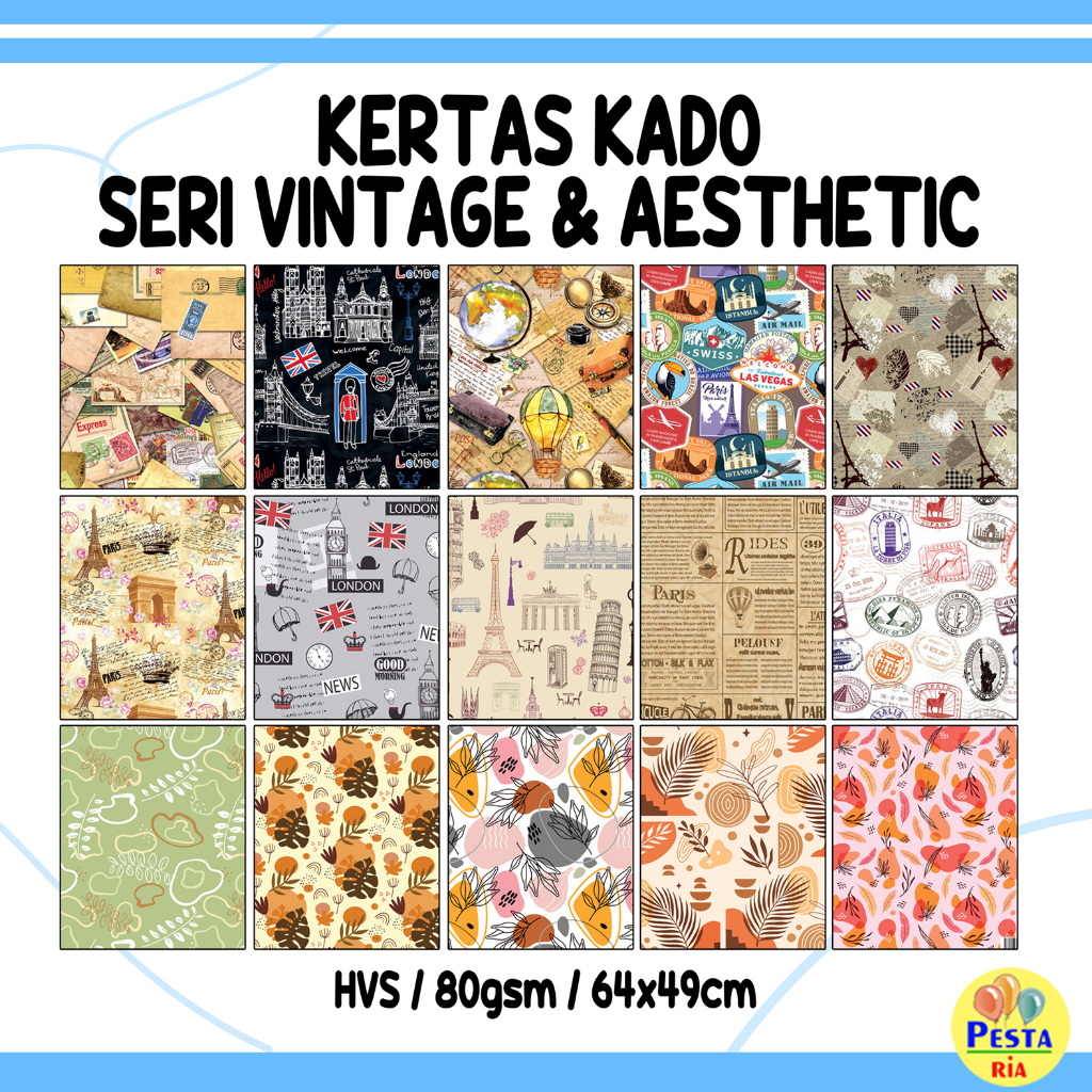 Jual Murah!! 50 Lembar Kertas Kado Motif Aesthetic, kertas kado vintage ...