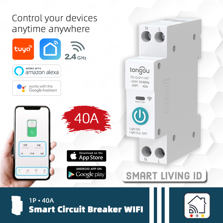 Jual Tuya Smart Circuit Breaker WIFI 40A 1P KWH Monitor Timer Voice ...