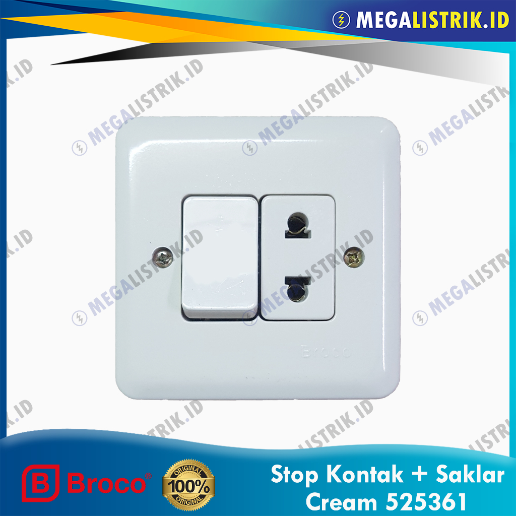 Jual BROCO STOP KONTAK + SAKLAR ENGKEL CREAM 525361 / SOCKET OUTLET ...