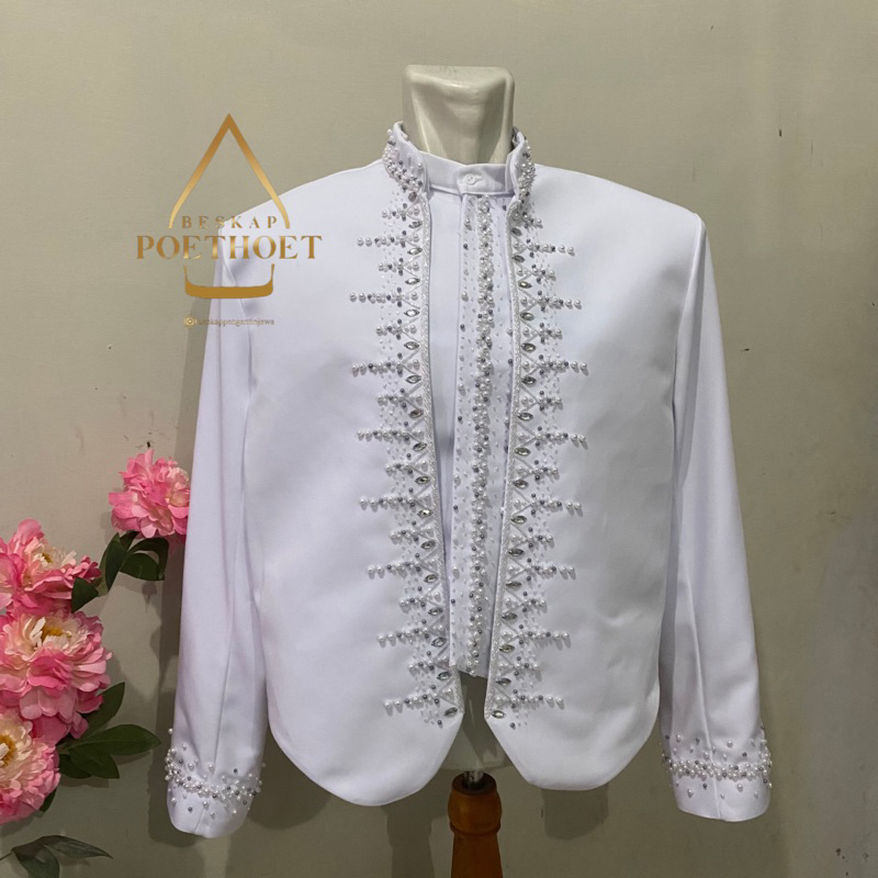 Jual beskap pengantin jawa putih bersih akad nikah payet simple elegan ...