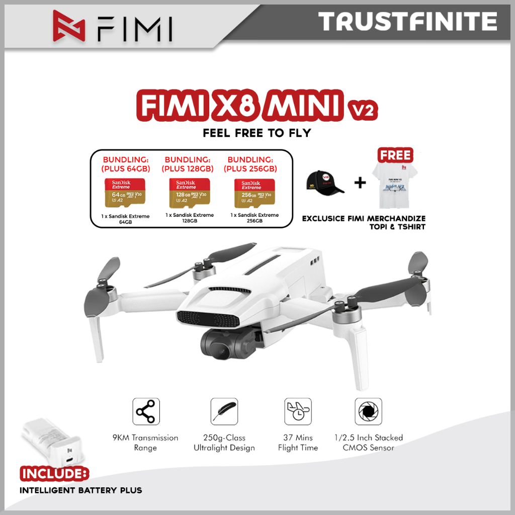 Jual FIMI X8 Mini V2 Basic Drone GPS 9KM 37Min Flight Time 4K 3-Axis Gimbal Resmi | Shopee Indonesia
