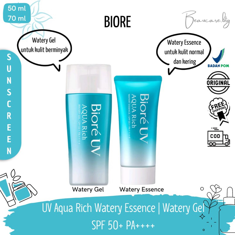 Jual Biore UV Aqua Rich Watery Essence & Watery Gel SPF 50+/PA++++ SUNSCREEN | Shopee Indonesia