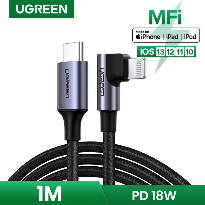 Jual UGREEN Lightning 90° To USB-C Nylon Braided Kabel MFI - US305 - 1 ...