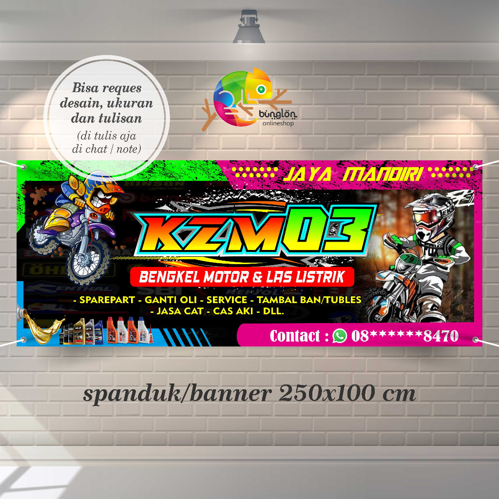 Jual Size 250x100 Spanduk Banner Bengkel Motor Keren Bisa Custom Desain ...
