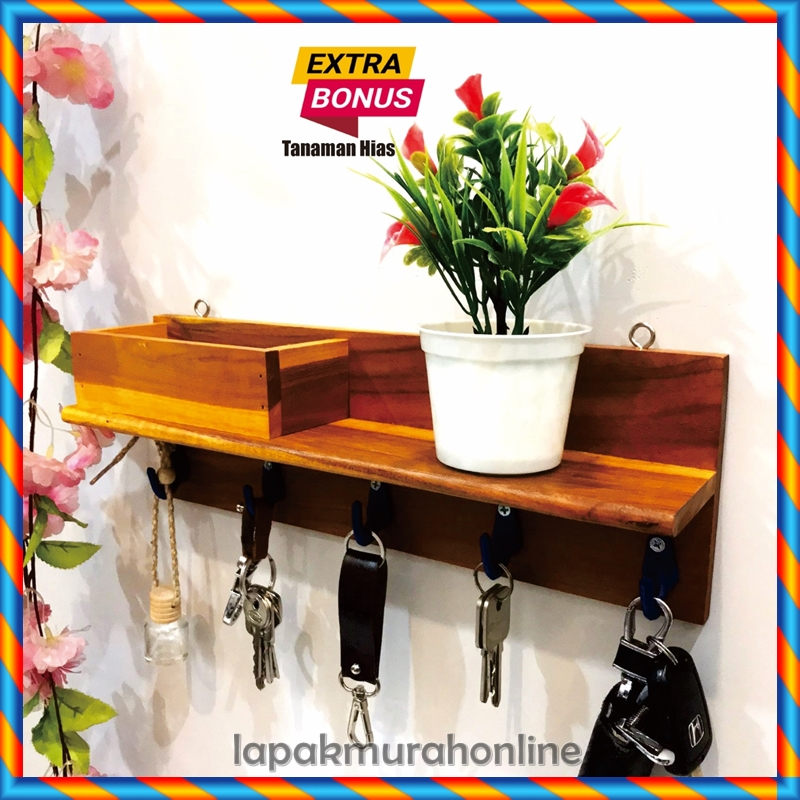 Jual [Free Tanaman Hias] RAK GANTUNGAN KUNCI TEMPEL DINDING KAYU JATI ...