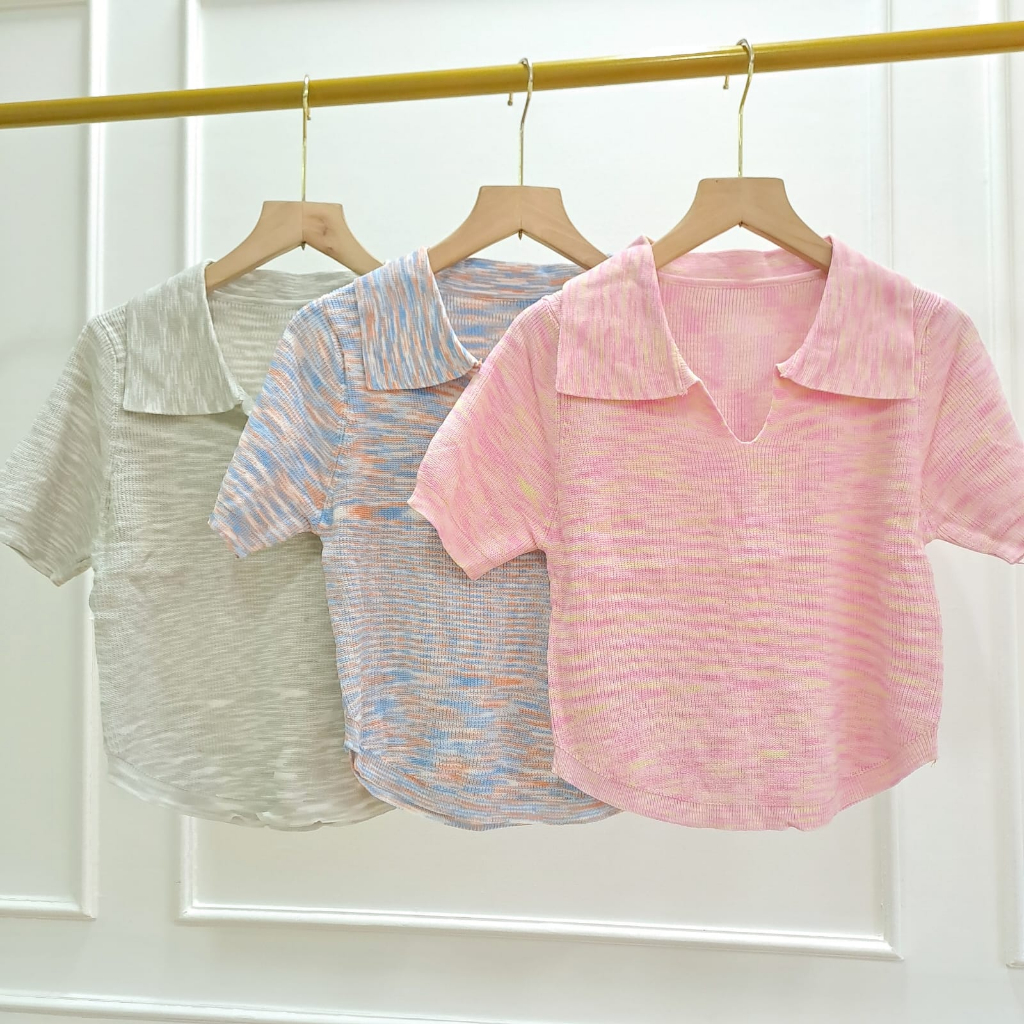 Jual Nadelyn Top Knit Import - Polo Kerah Rajut Gradasi - Atasan Wanita ...