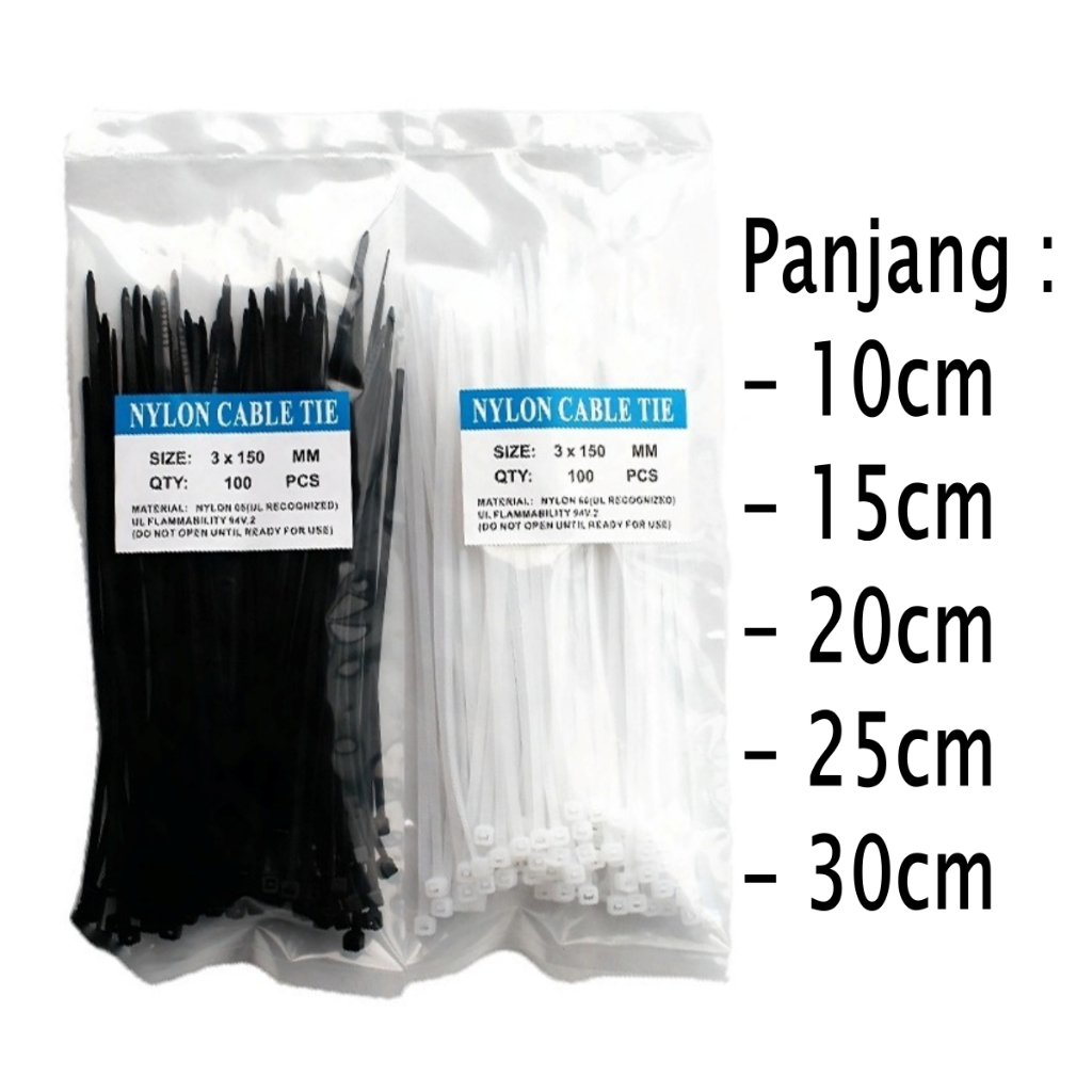 Jual Kabel Ties Besar 30cm 20cm 10cm 15cm 25cm Hitam Putih 100pcs Kabel ...