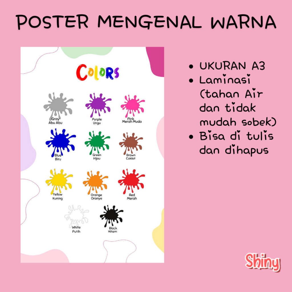 Jual Poster Dinding A3+ Laminasi Mengenal warna belajar anak Sekolah ...