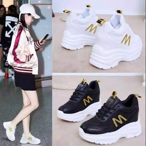 Jual sepatu tinggi wanita korean style korea kekinian warna hitam putih ...