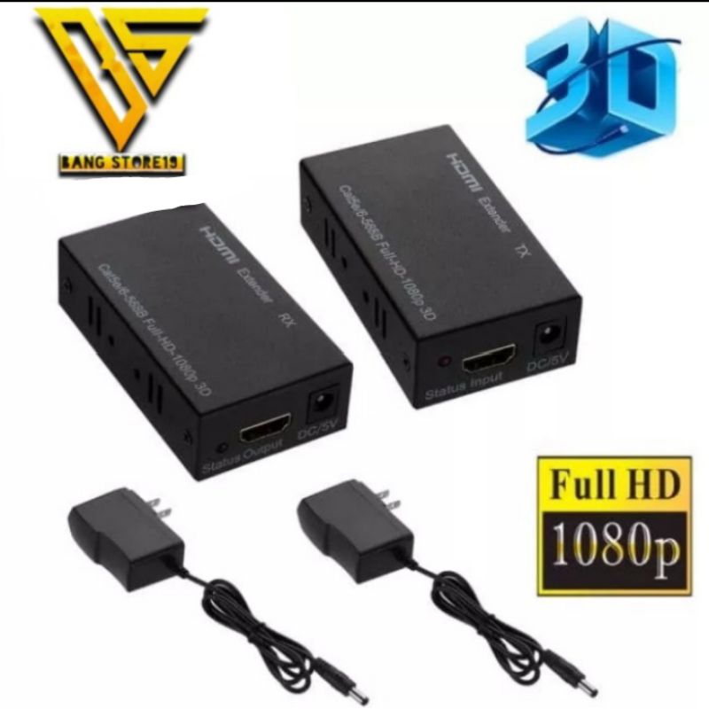 Jual HDMI Extender 60M LAN RJ45 Cat 5e 6 Full HD 1080 60fps Dolby DTS ...