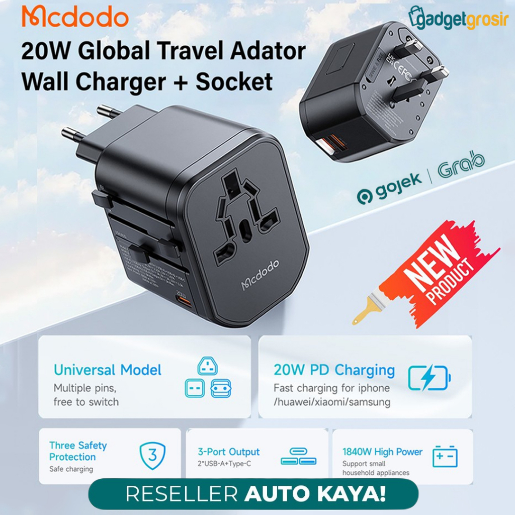Jual MCDODO Universal Travel Adapter AU US EU UK with Port Dual USB A & USB Type C PD 20W CP ...