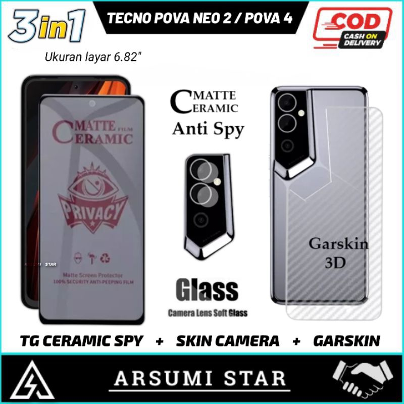 Jual Paket 3in1 Tempered Glass Privacy TECNO POVA NEO 2 POVA 4 Anti Gores Pelindung Layar ...