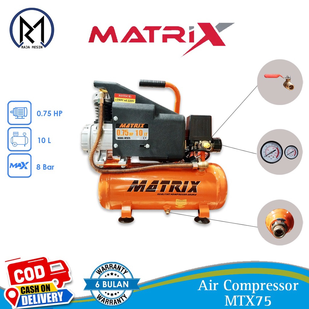 Jual Kompresor Angin Listrik / Air Compressor Matrix MTX75 (0.75HP, 10 ...