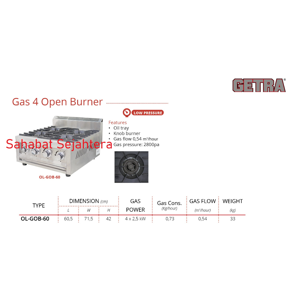 Jual GETRA Gas Open 4 Burner OL-GOB-60 Kompor Gas 4 Burner | Shopee ...
