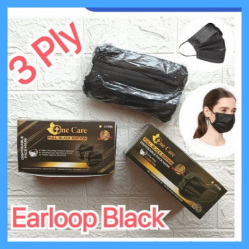 Jual Masker Earloop Hitam 50pcs 3ply Protective Mask High Quality ...