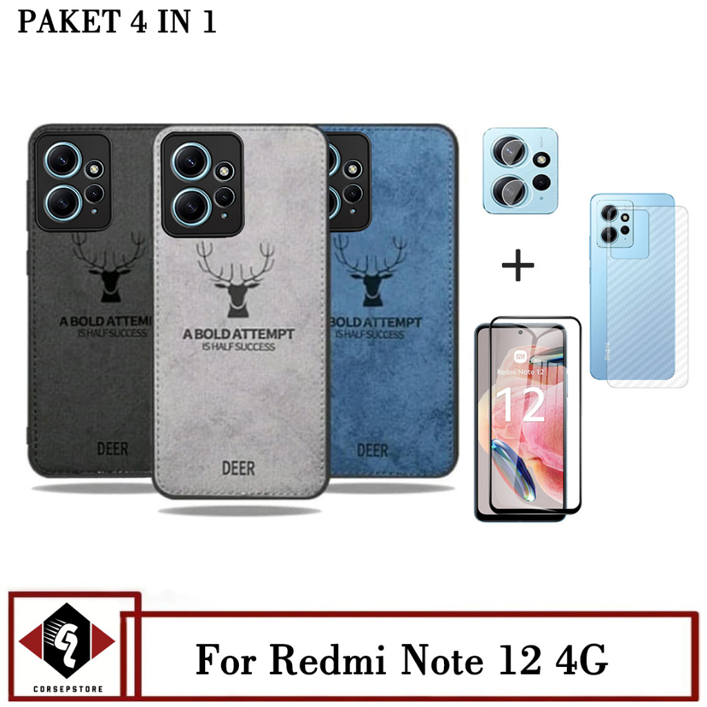 Jual Paket Case Deer 4 IN 1 Redmi Note 12 4G Tempered Glass Layar Free ...