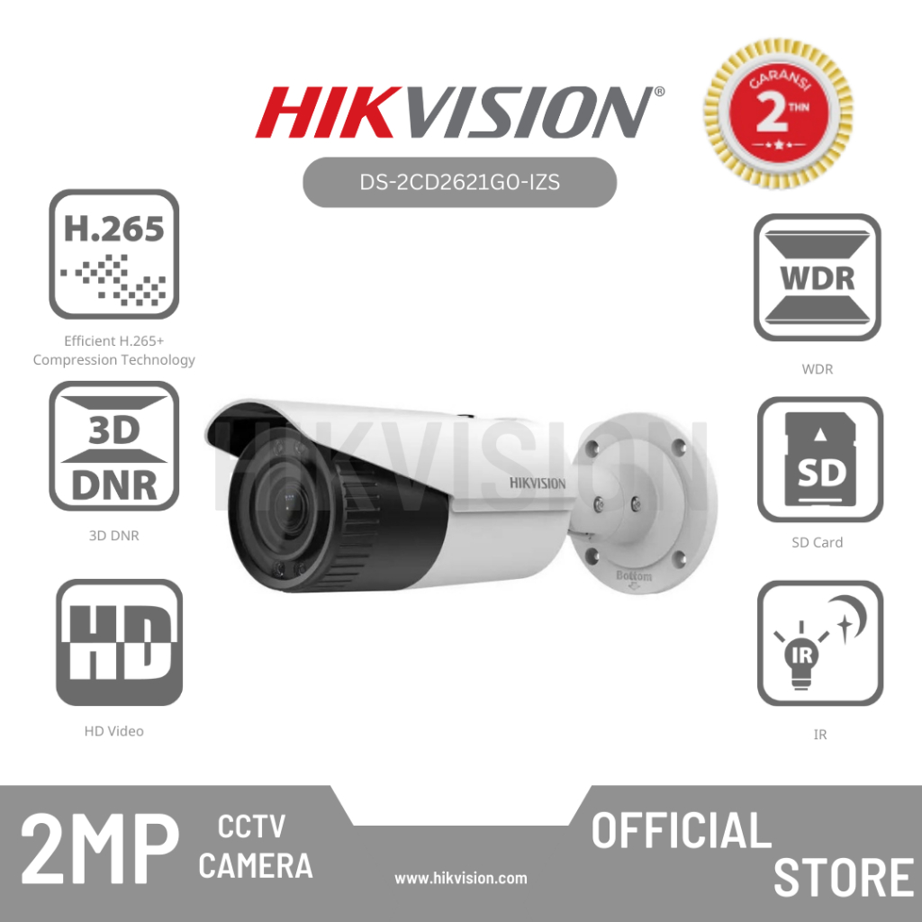 Jual HIKVISION - DS-2CD2621G0-IZS Camera IP CCTV 2 MP WDR Varifocal Bullet Network Original ...
