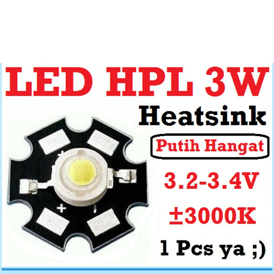 Jual Led HPL 3W Warna + Heatsink Pendingin High Power LED 3 Watt Terang ...