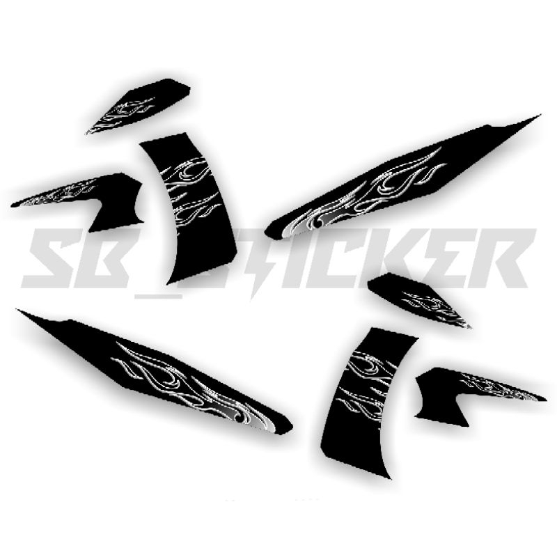 Jual Striping Variasi Motor Vega ZR Motif Api Hitam Putih Bahan Vinyl ...
