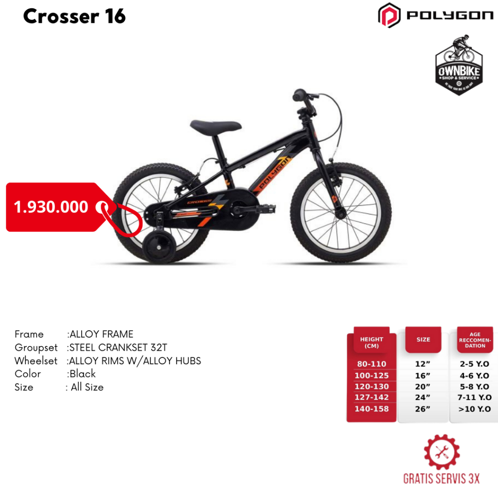 Jual Polygon Sepeda Anak Crosser 16 Black | Shopee Indonesia