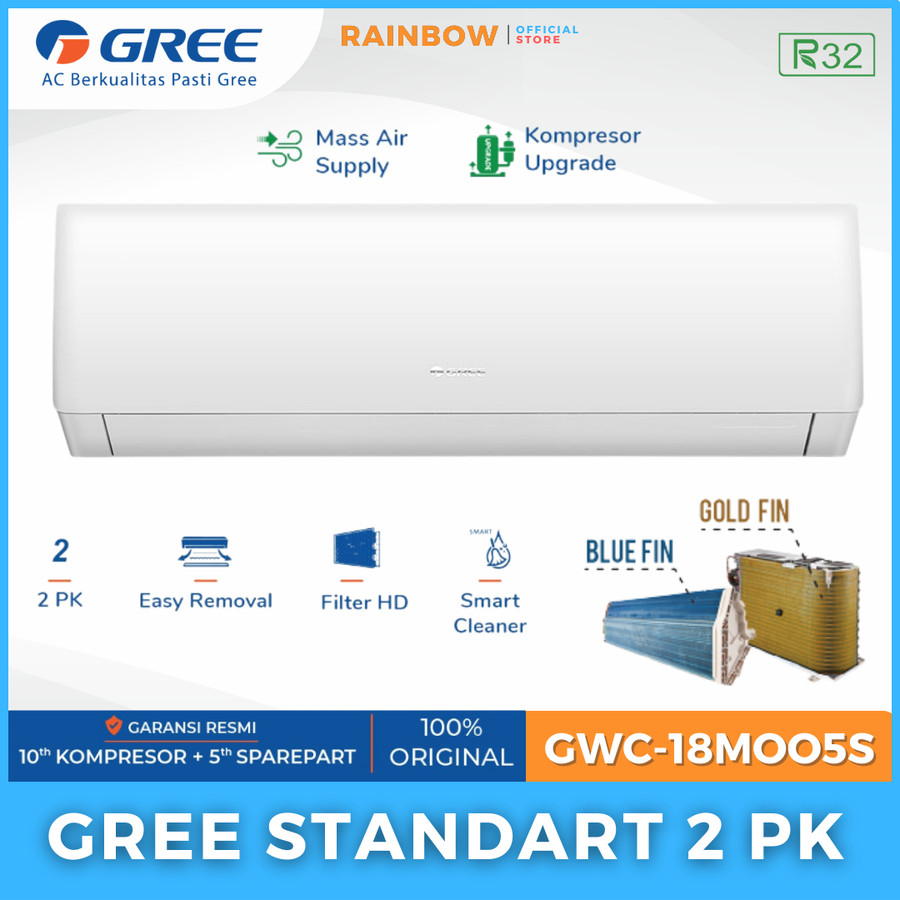 Jual AC GREE STANDART 2 PK GWC18MOO5S NON INVERTER REFRIGRANT R32 | Shopee Indonesia