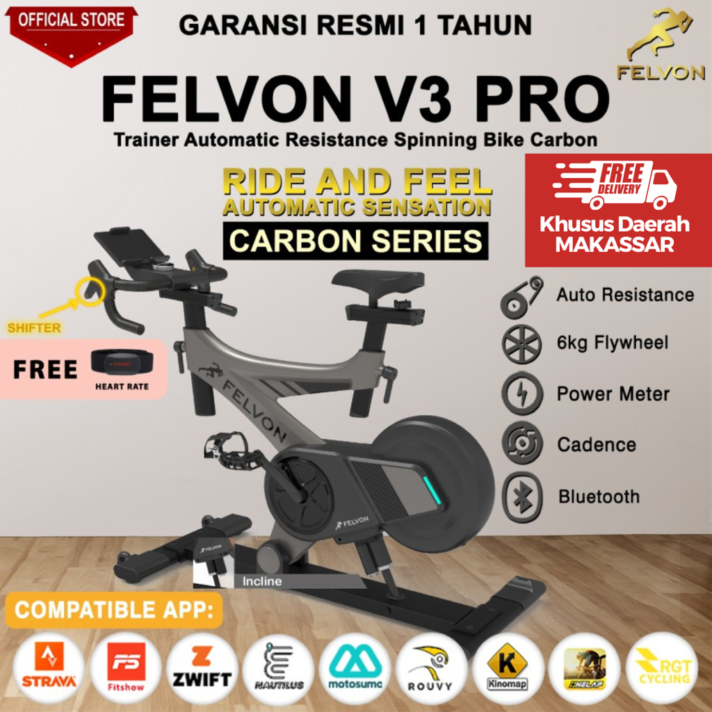 Jual Felvon V3 Pro Trainer Automatic Resistance Spinning Bike Carbon ...