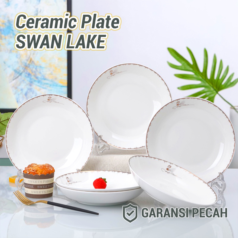 Jual Piring Makan Keramik Mewah Motif SWAN 8inc 20cm | Shopee Indonesia