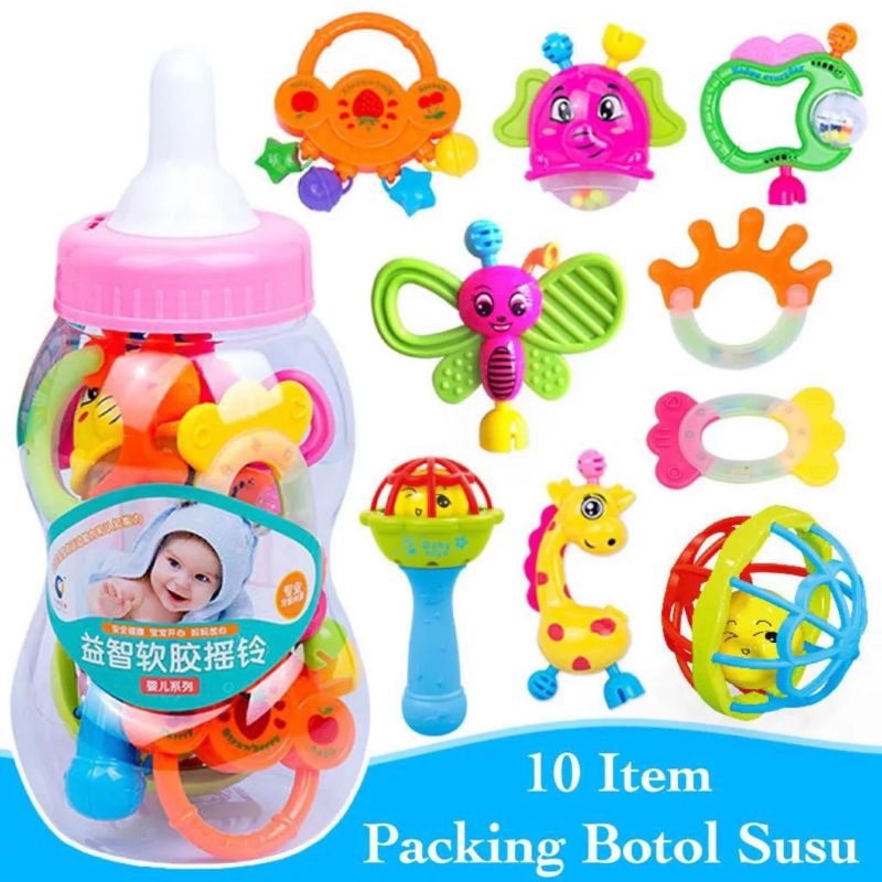 Jual MAINAN SET 10 IN 1 KEMASAN BOTOL SUSU PAKET HEMAT MAINAN BAYI ...