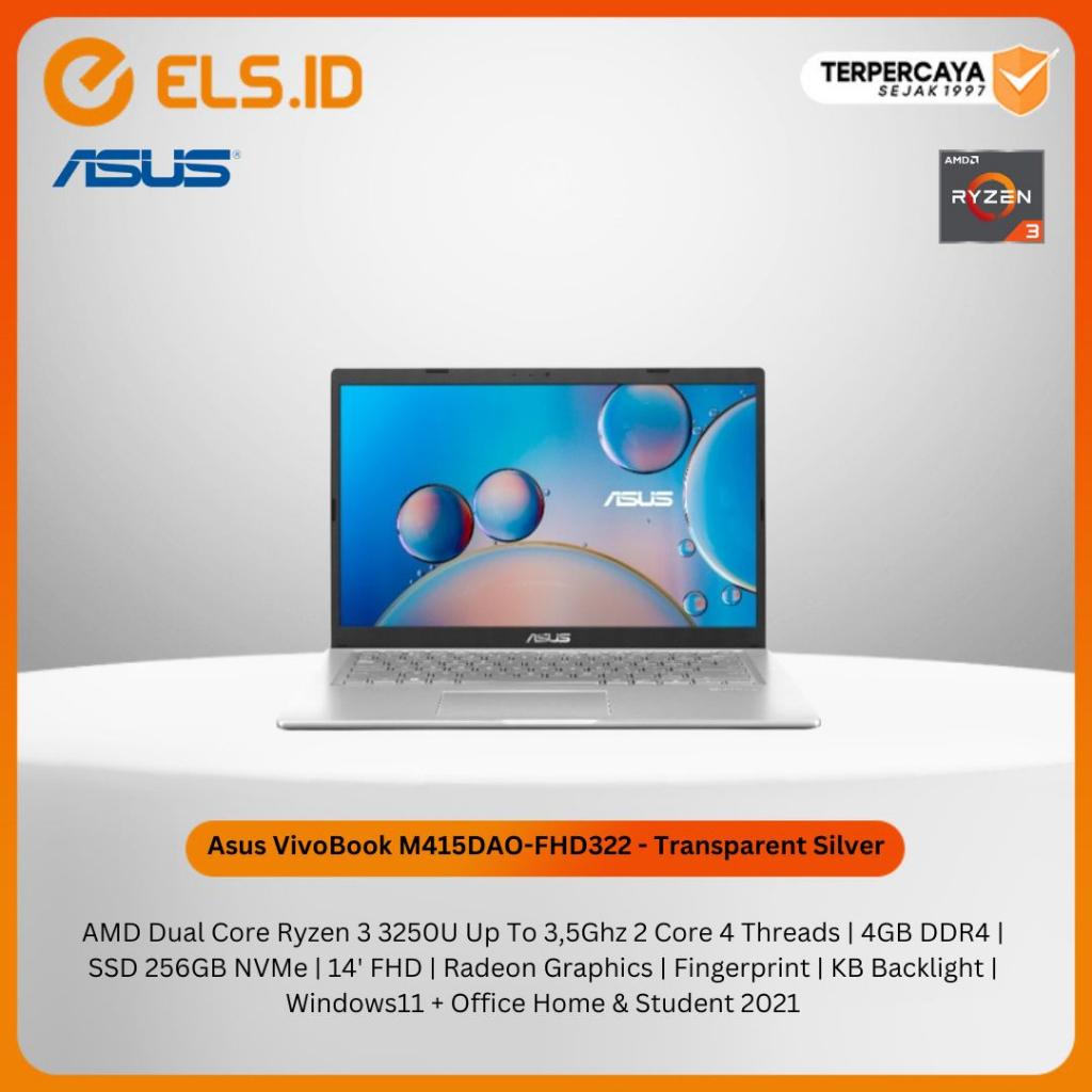 Jual Laptop Asus VivoBook M415DAO-FHD322 - Transparent Silver [Ryzen 3 ...