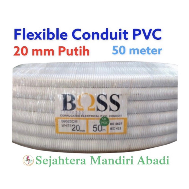 Jual Flexible Conduit PVC Boss 20 mm Putih Roll 50 Meter Fleksibel ...