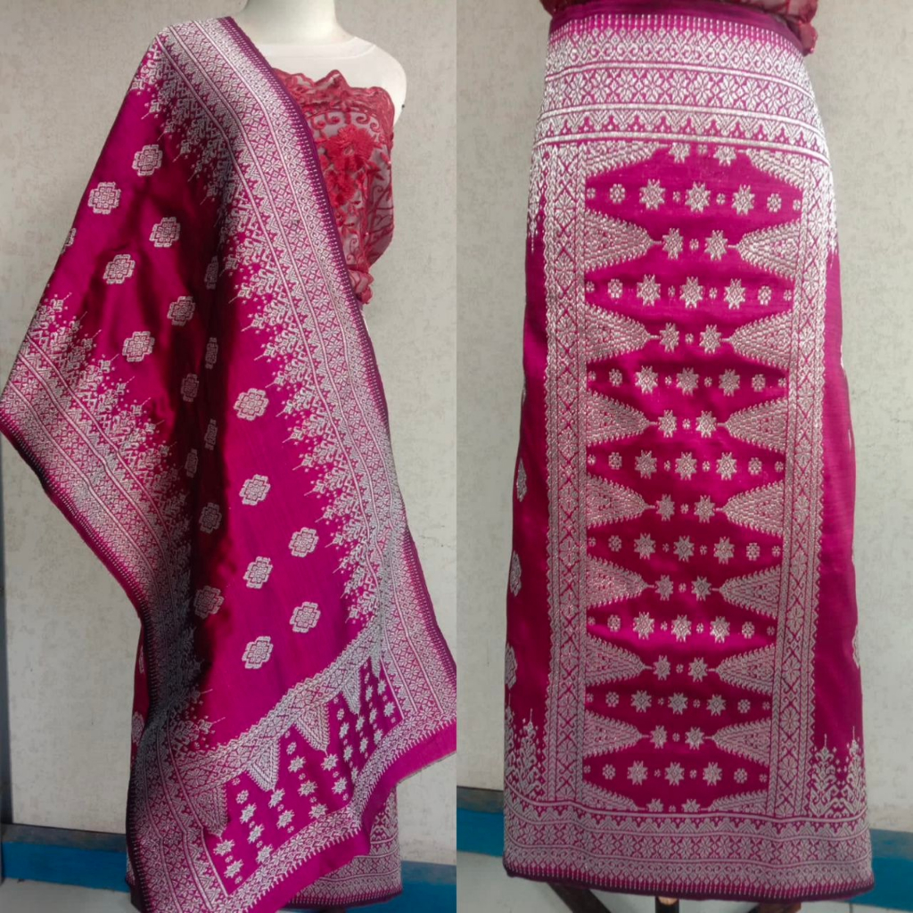 Jual Songket Palembang Asli Tenun Tangan | Motif Cantik Manis| Pink Fanta silver | Premier ...