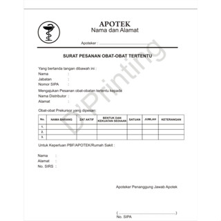 Jual surat pesanan / obat mengandung prekursor farmas / OOT ukuran A5 ...
