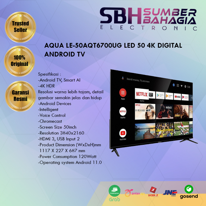 Jual AQUA LE-50AQT6700UG LED 50 4K DIGITAL ANDROID TV (NEW) (KHUSUS BANDUNG) | Shopee Indonesia