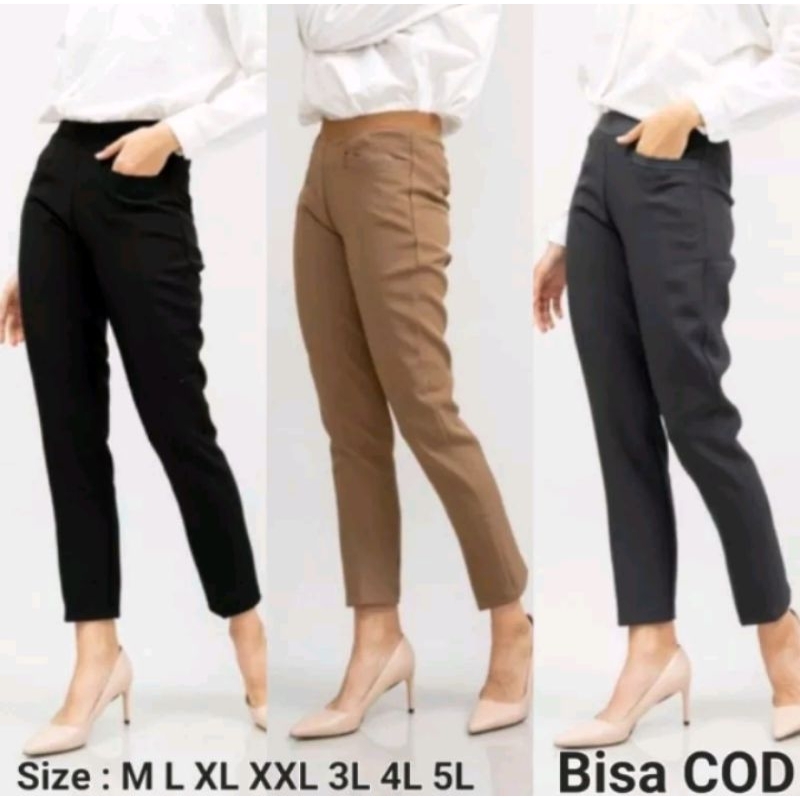 Jual CELANA BAHAN KERJA WANITA | KANTOR | FORMAL SLIMFIT |BAHAB TEBAL (PINGGANG KARET PREMIUM ...