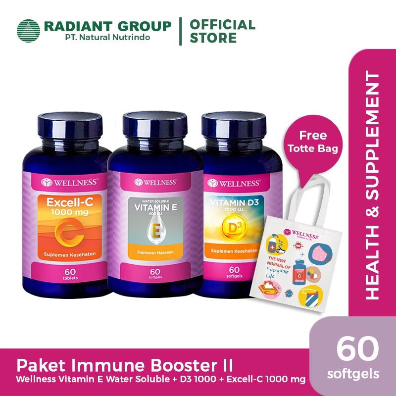 Jual Paket Immune Booster II - Wellness D3 1000 + Vit C 1000 + Vit E WS ...