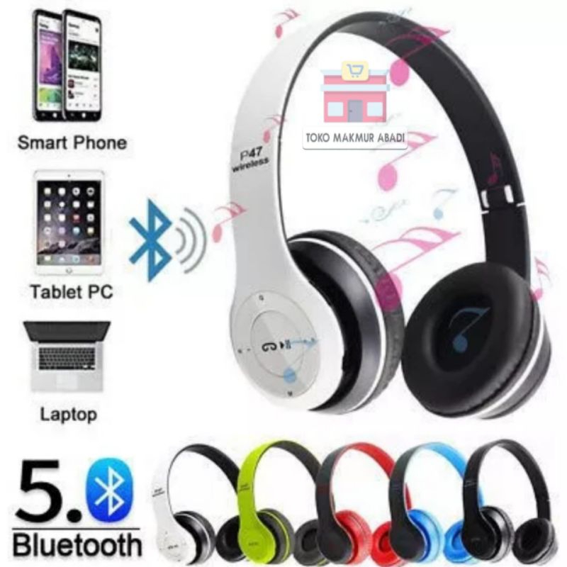Jual Headphone P47 Bluetooth Wireless Audio Stereo AUX Super Bass Headset Bluetooth | Shopee ...