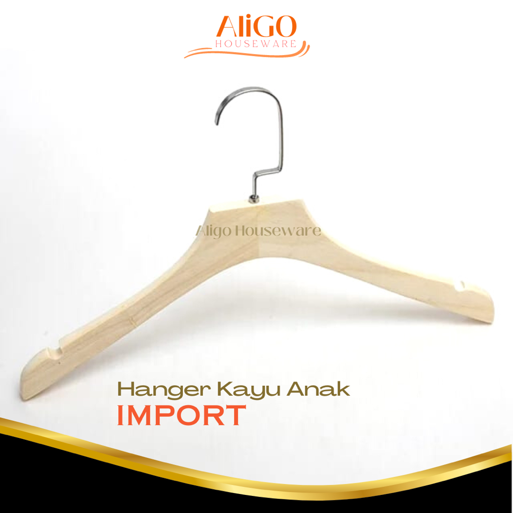 Jual ALIGO HANGER KAYU ANAK PREMIUM BUTIK HOOK GEPENG 10 CM ( KR ...