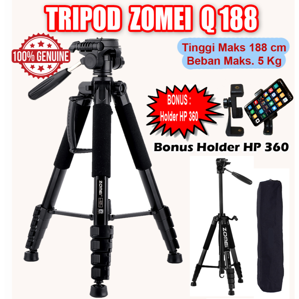 Jual Tripod Zomei Q188 New Original Bonus Holder HP 360 | Shopee Indonesia