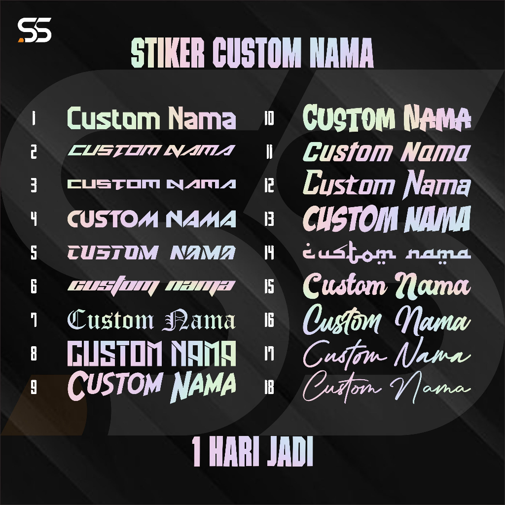 Jual STIKER NAMA HOLOGRAM DAN WARNA TULISAN BEBAS CUTTING STICKER NAMA ...