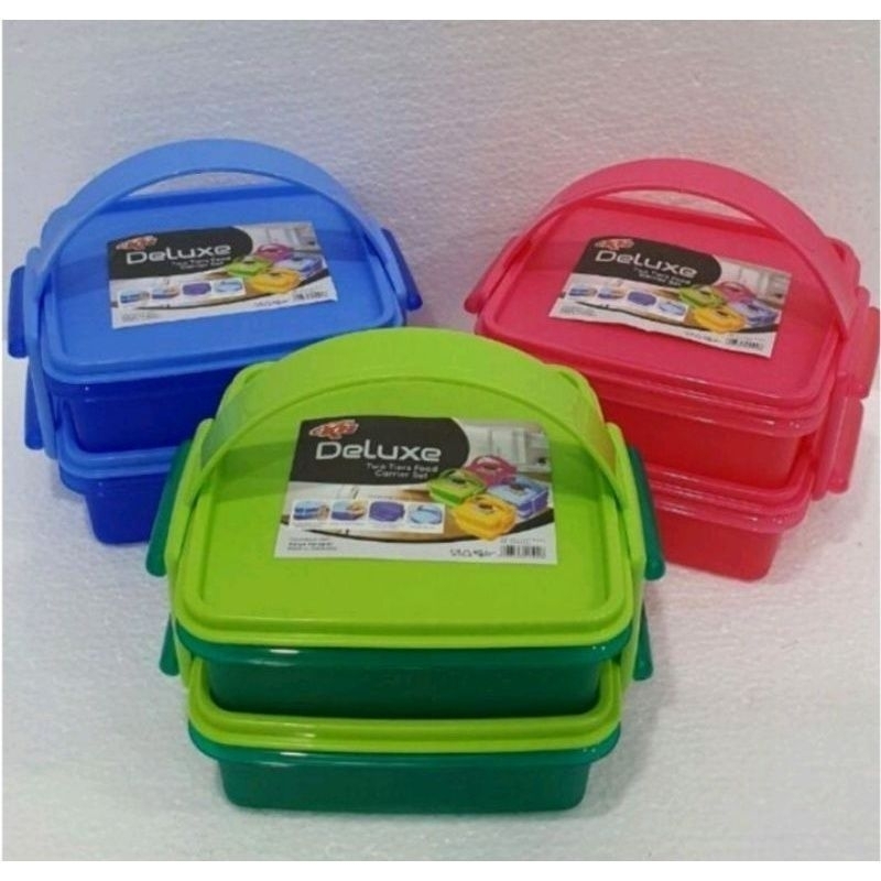 Jual Rantang Deluxe Susun 2 KH / rantang segi plastik/kotak makan ...