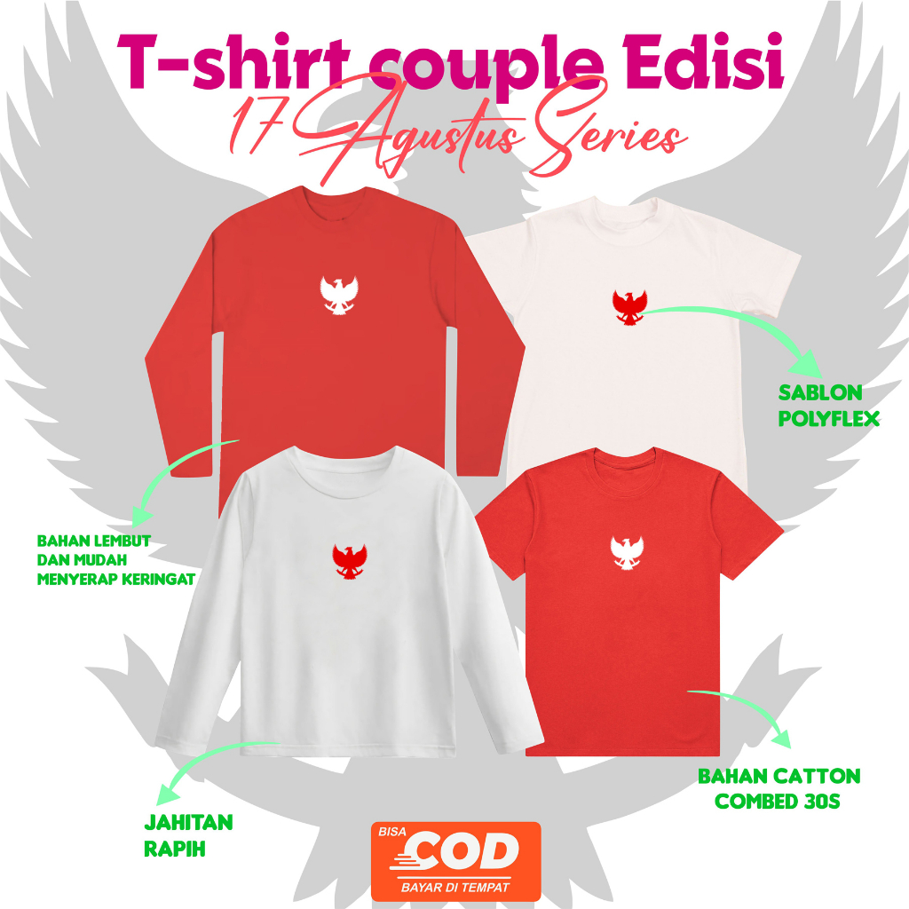Jual Kaos Couple Family HUT RI / Baju Couple Keluarga Agustusan Logo Garuda 17 Agustus 1945 ...