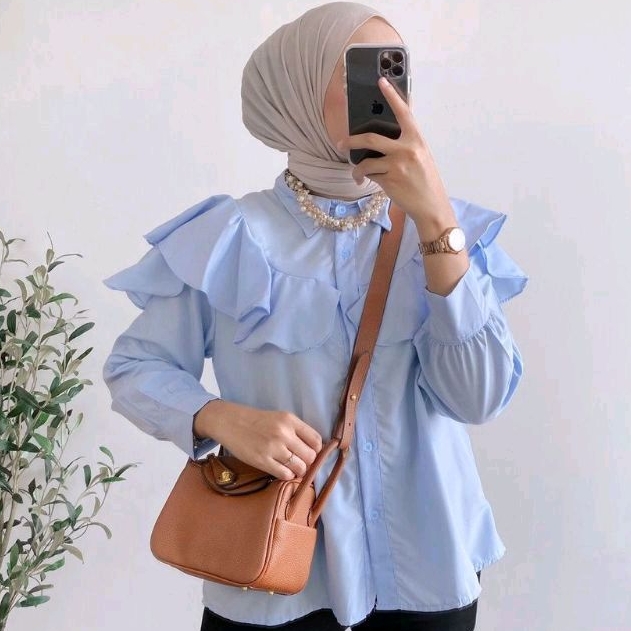 Jual Ruffy Ruffle Rumbai Blouse Kemeja Putih Kantor Kerja Atasan ...