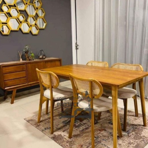 Jual MEJA MAKAN KURSI MIX ROTAN KAYU JATI | MEJA MAKAN RETRO MODERN Wood art | Shopee Indonesia