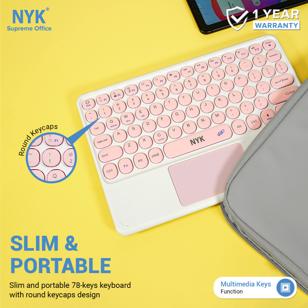 Jual NYK Mini Keyboard K60 Touchpad Bluetooth Pink | Shopee Indonesia