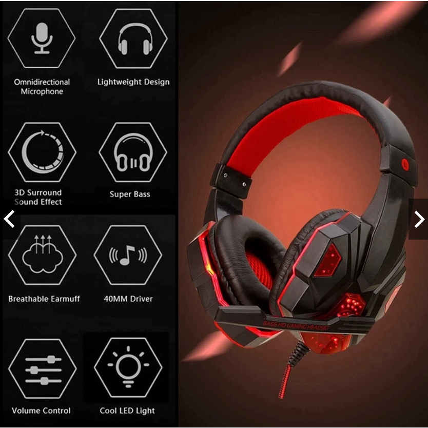 Jual Headset gaming headphone bass Led light cancelling kable+mic | Shopee Indonesia
