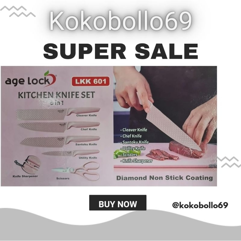 Jual Age Lock Kitchen Knife Set 6 In 1, Pisau Dapur Set 6 In 1 Anti ...