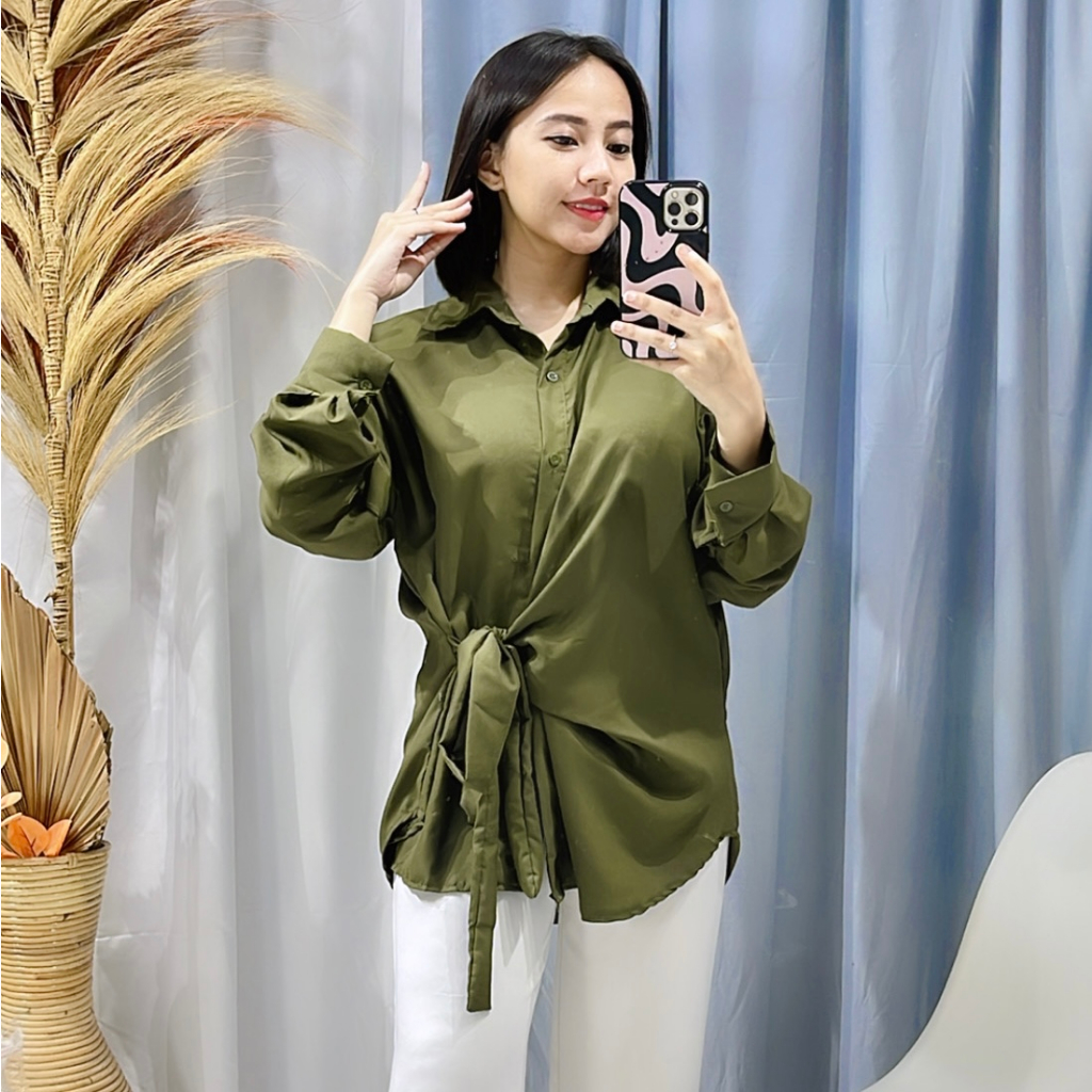 Jual RX FASHION - VIVIAN SHIRT KATUN TWISTCONE / KEMEJA WANITA / KEMEJA IKAT TALI KOREAN STYLE ...